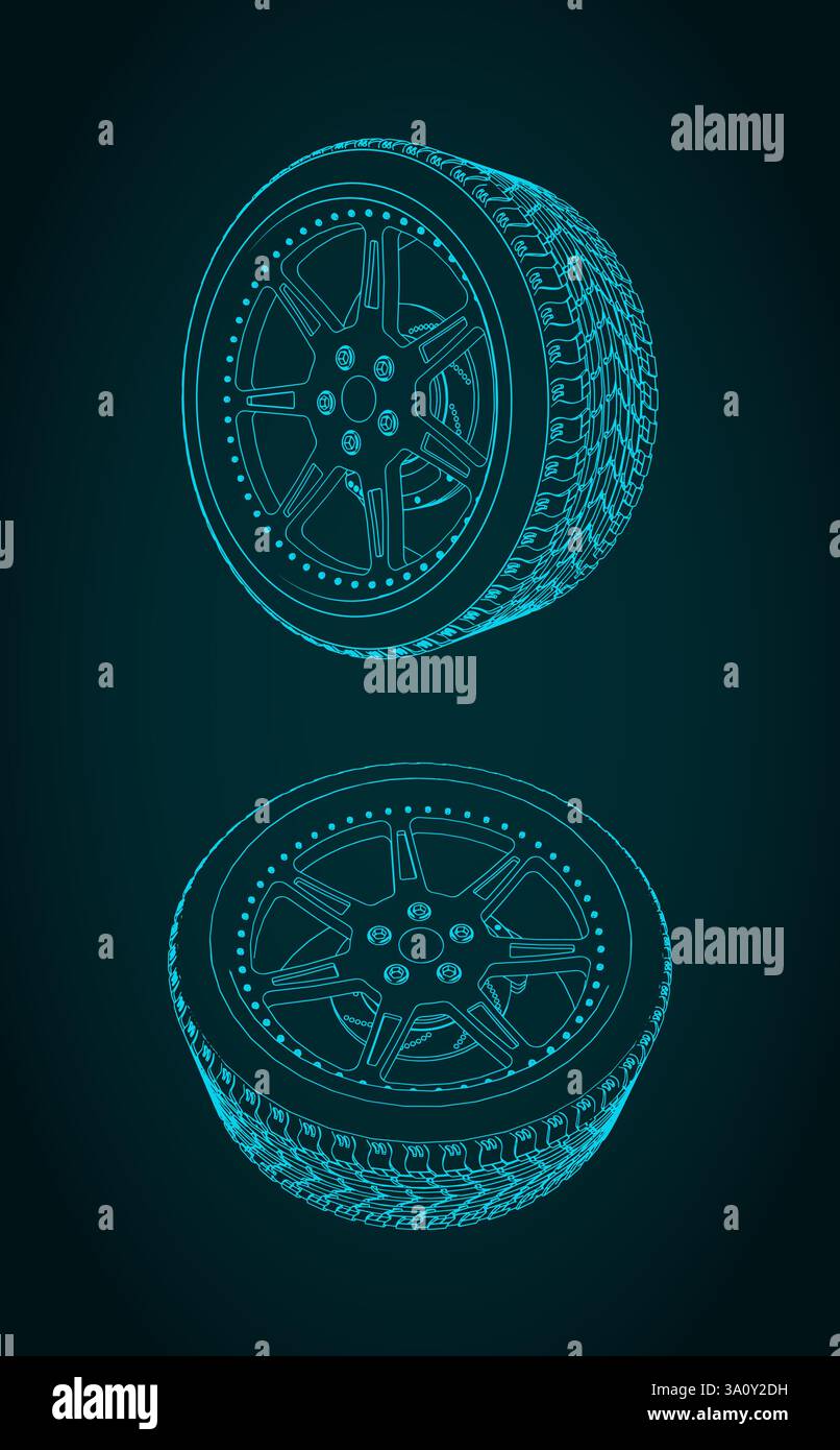 Stylized vector illustration of car wheel blueprints Stock Vector Image ...