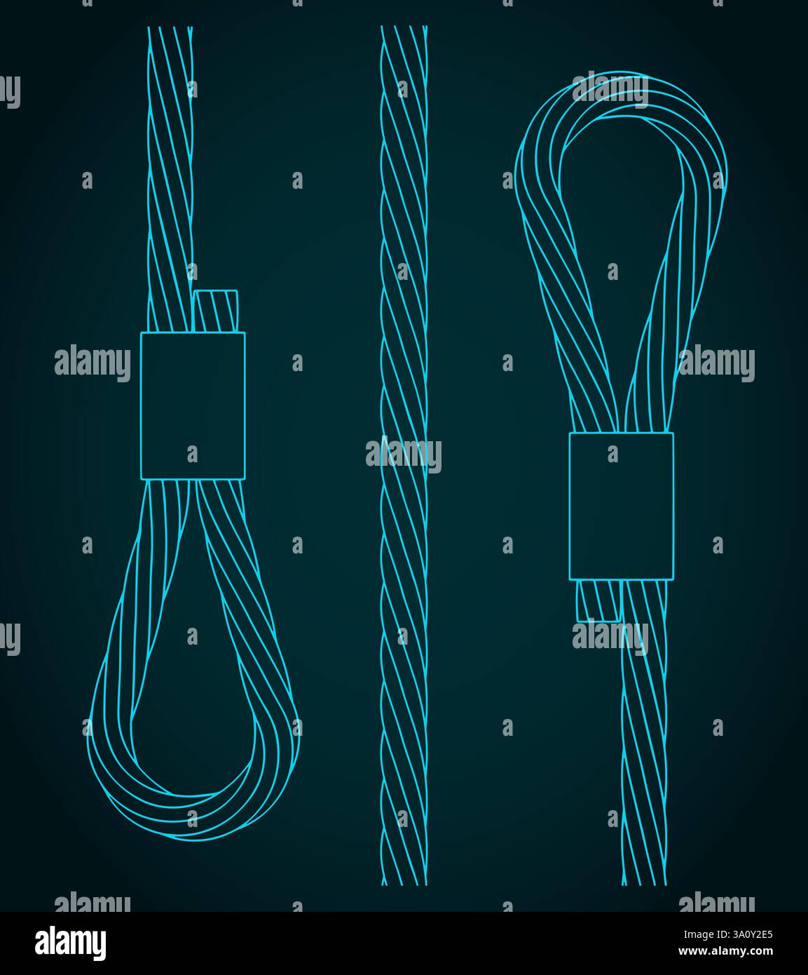 Stylized vector illustrations of drawings of steel cable with a loop ...