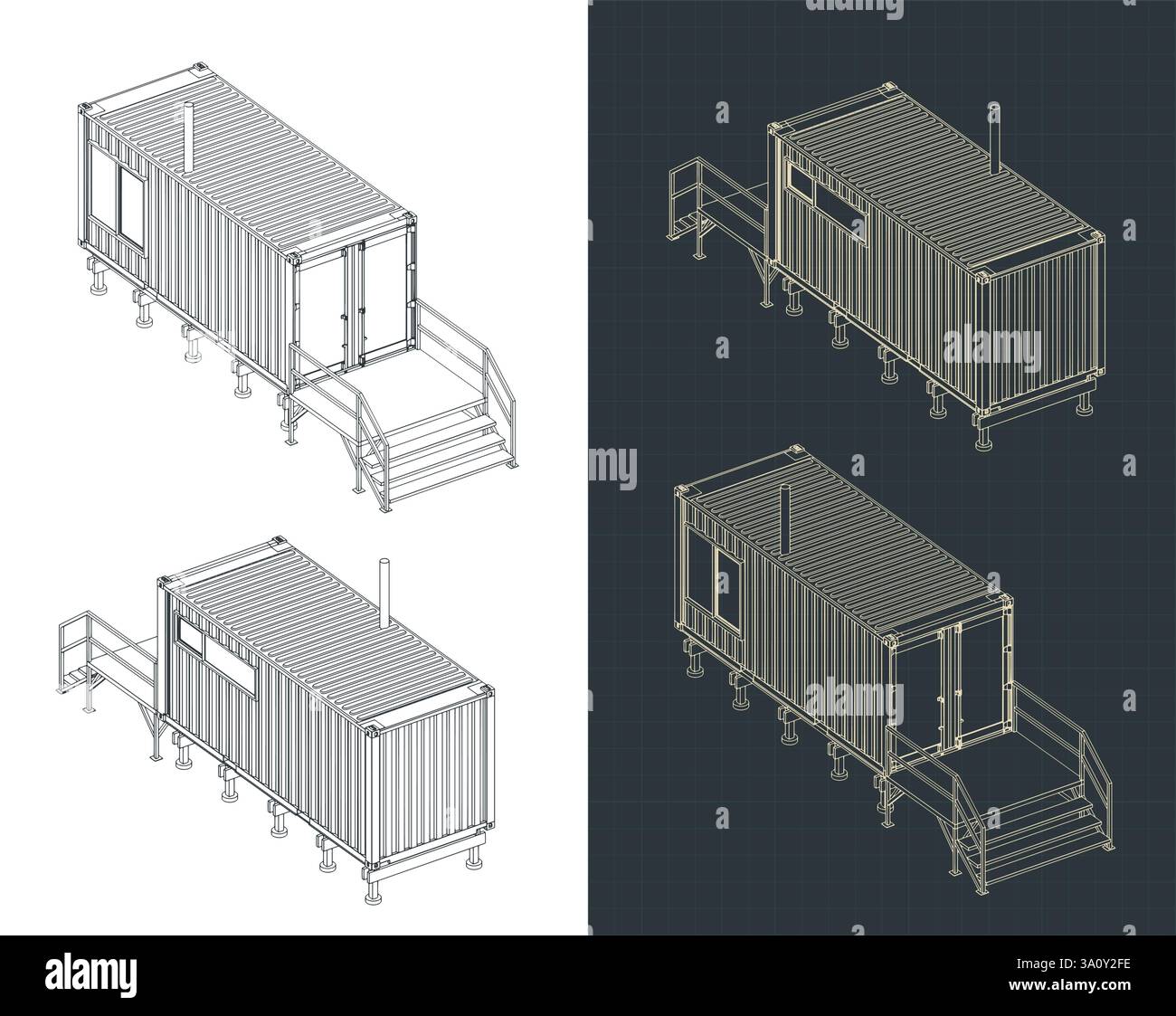 Isometric drawings of a container house. Shipping container converted ...