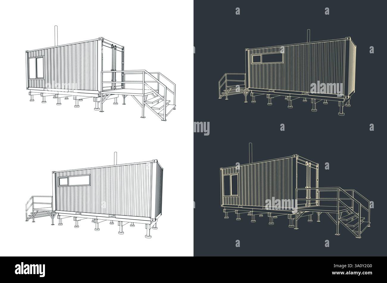 Container house illustrations. Shipping container converted into ...