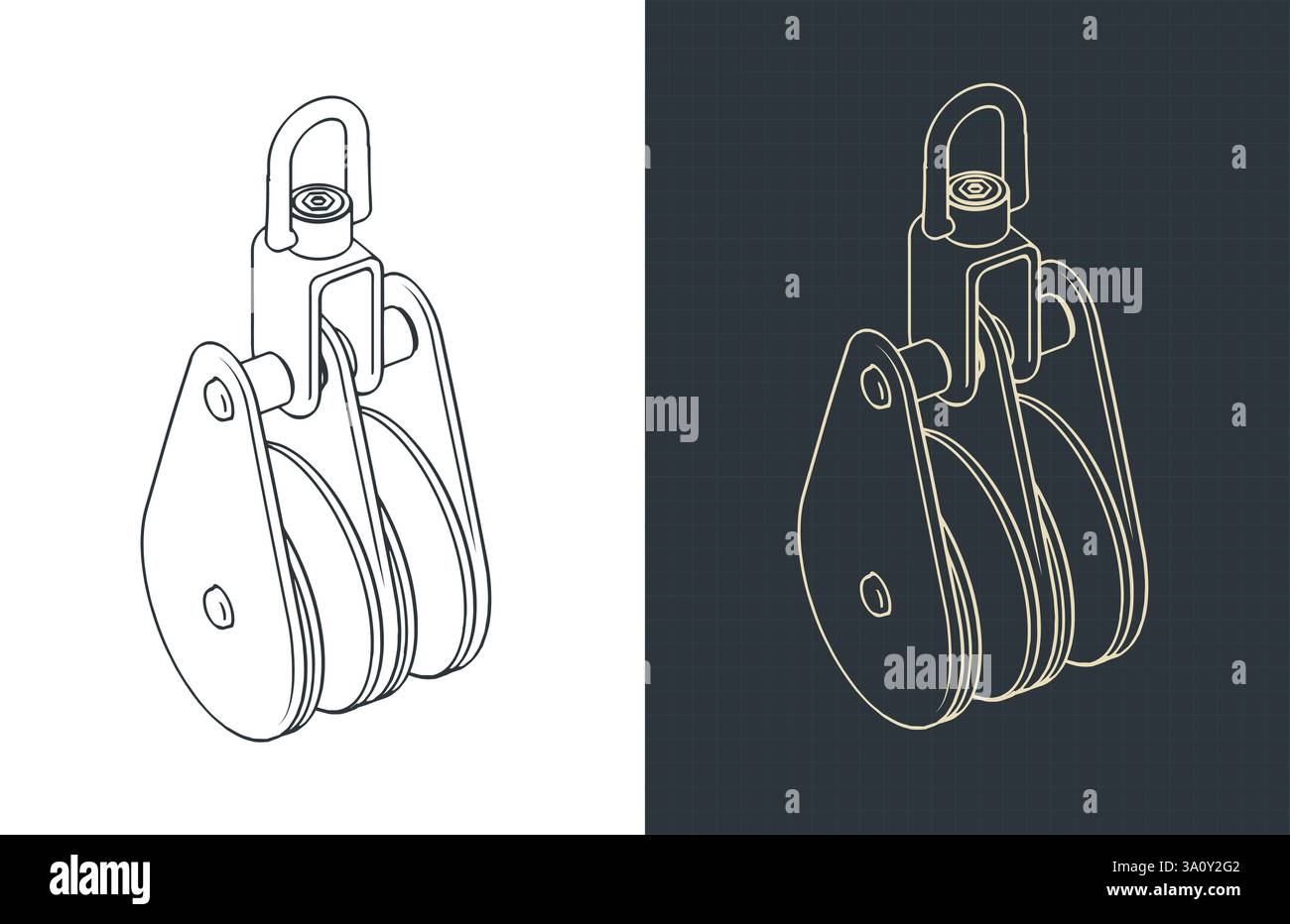 Stainless steel double blocks for yacht rigging isometric blueprints ...