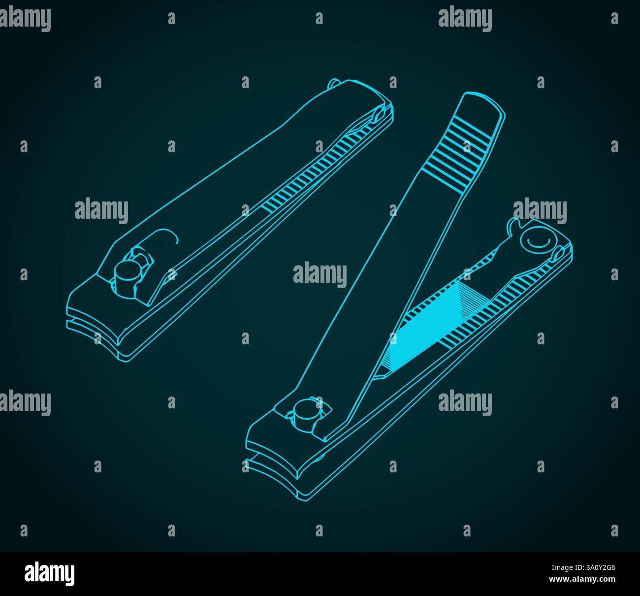 Nail clipper isometric blueprints. Body care tool for manicure and ...