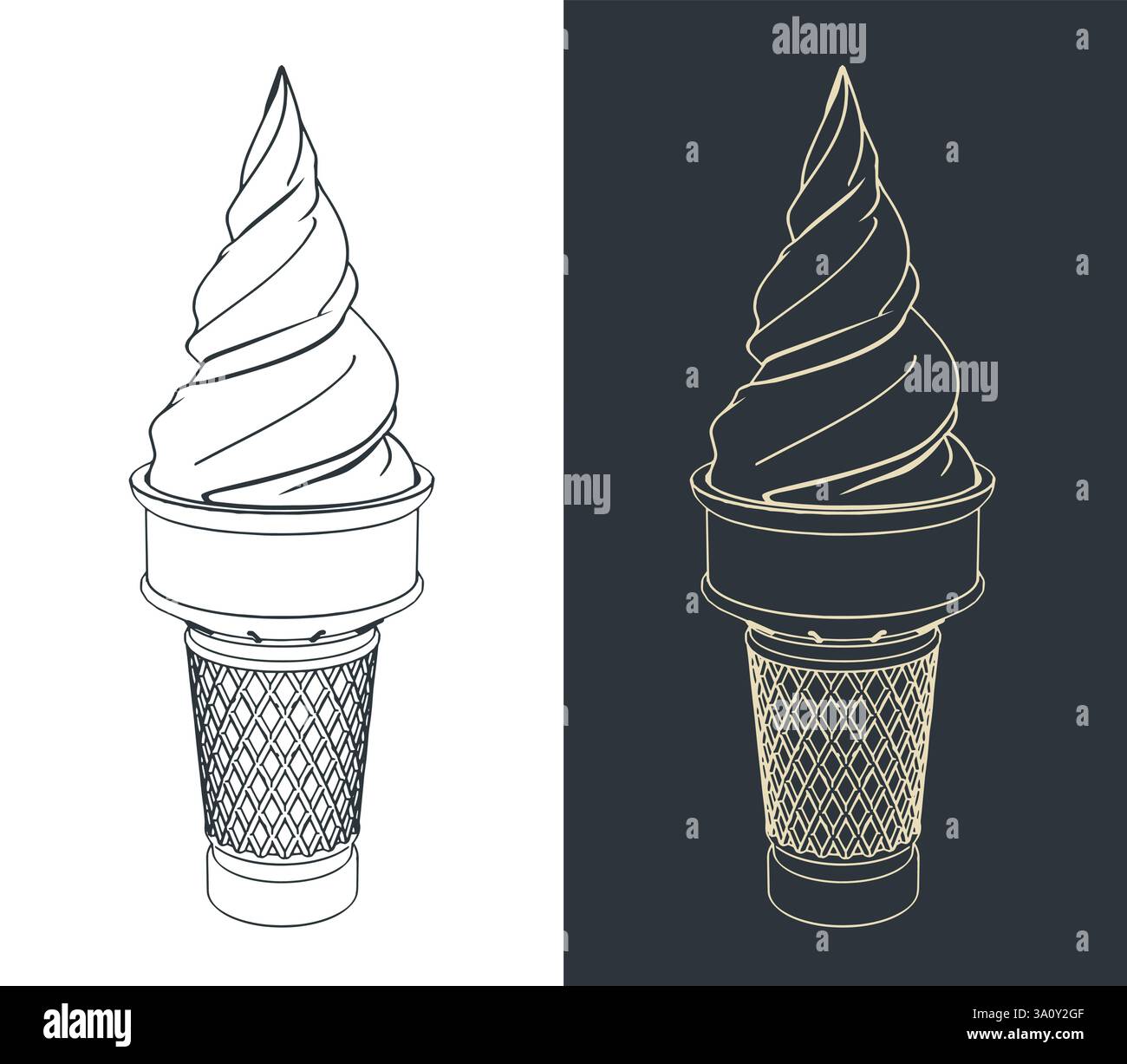 Ice cream in a waffle cone stylized vector illustrations Stock Vector ...