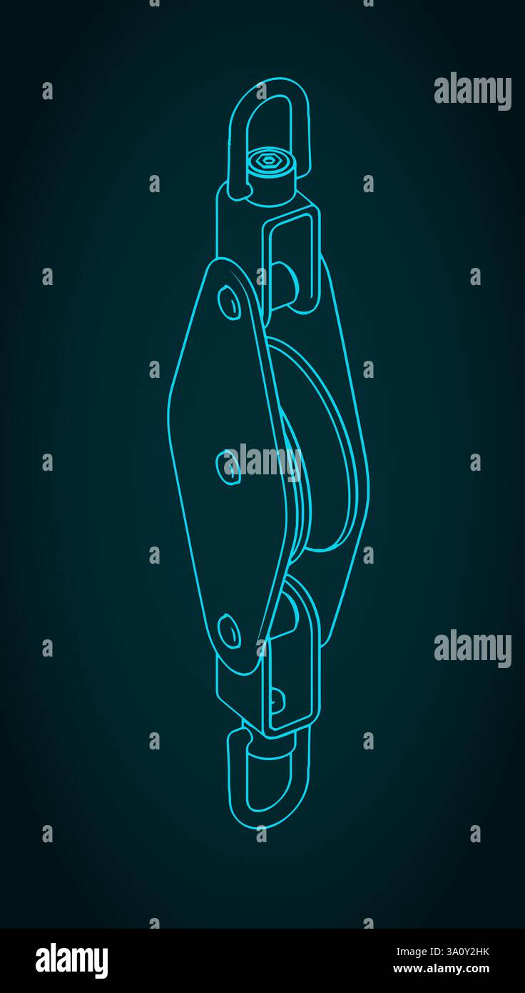 Stainless steel single block for yacht rigging isometric blueprint ...