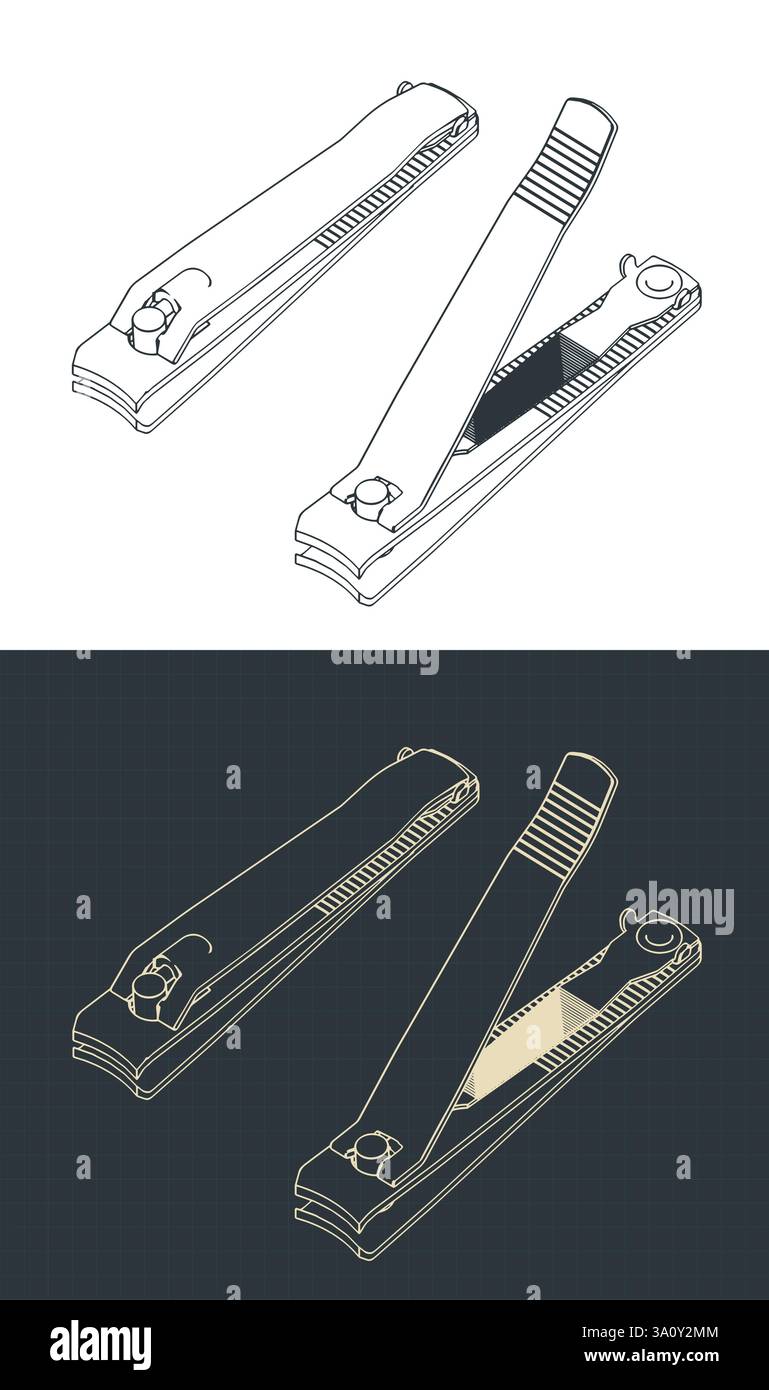 Nail clipper isometric blueprints. Body care tool for manicure and ...