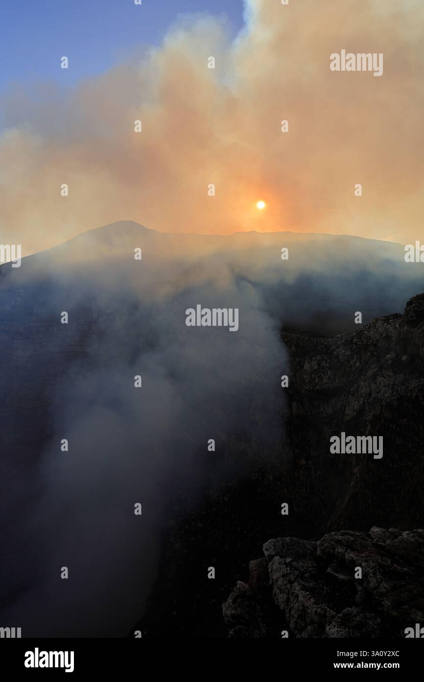 Smoke from the crater of Masaya Volcano during sunset in Masaya Volcano ...