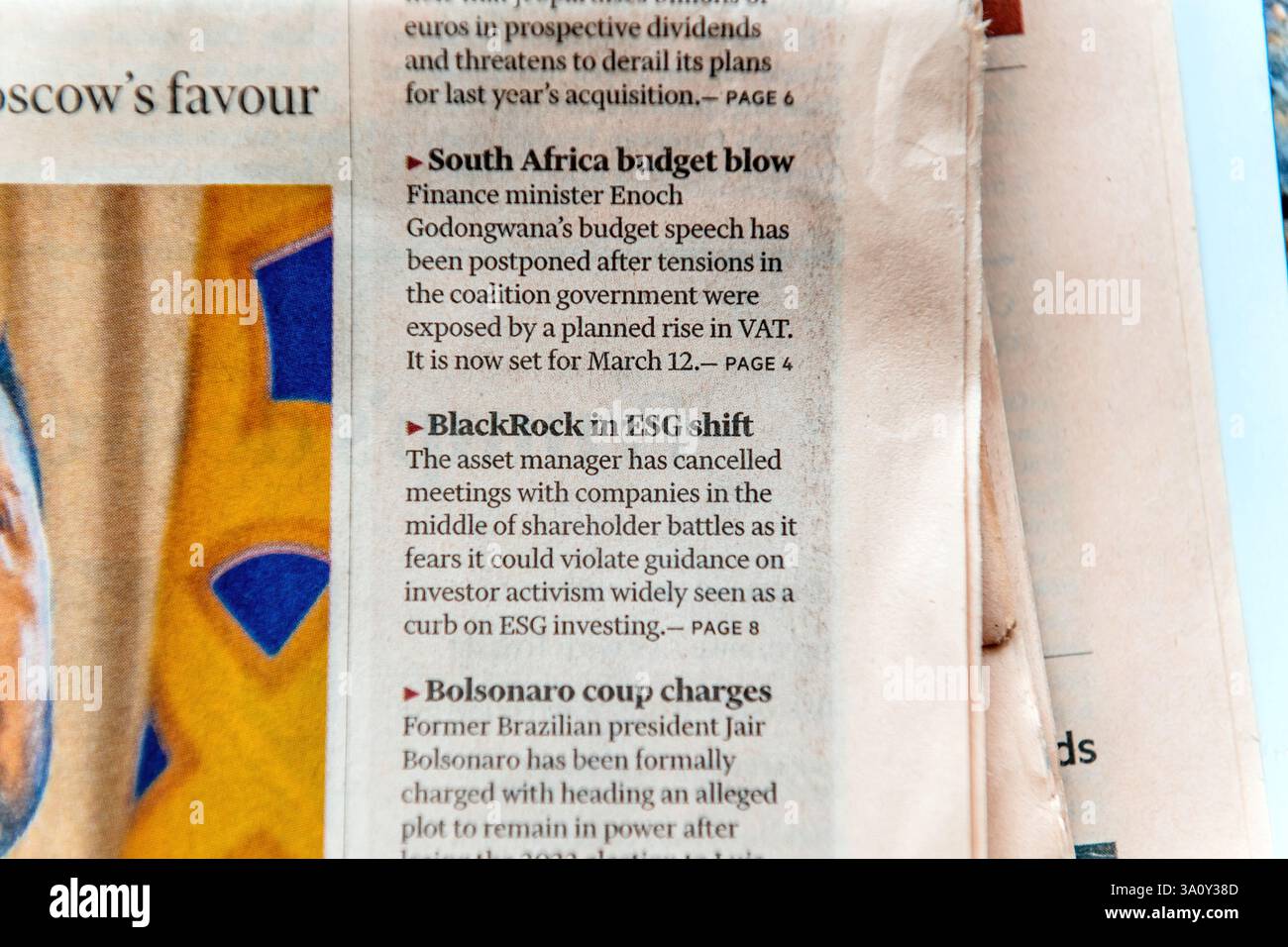 Paris, France - Mar 4, 2025: A newspaper excerpt highlights major ...