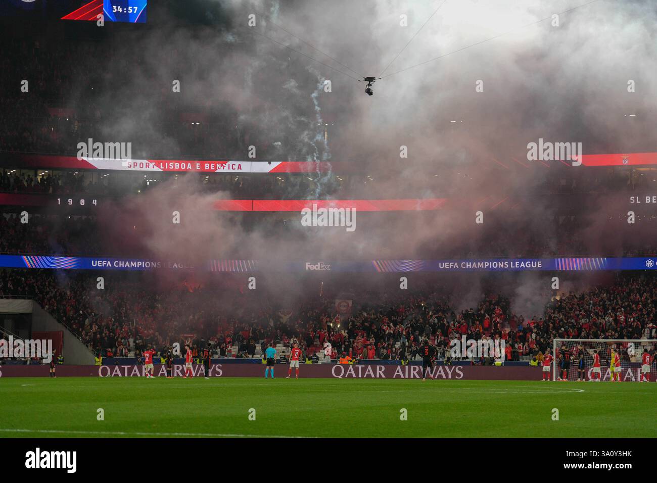 Lisbon, Portugal. 05th Mar, 2025. SL Benfica fans with fireworks during ...