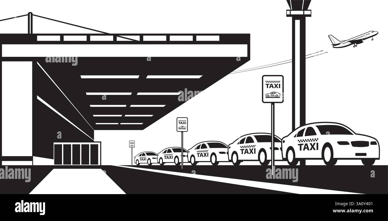 Taxi stand at airport terminal - vector illustration Stock Vector Image ...