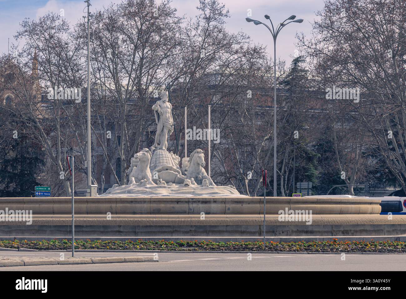 Madrid, Spain. February 15, 2025. The Fountain of Neptune (Fuente de ...