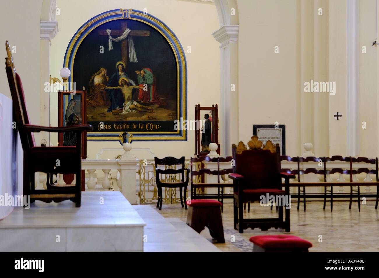 The interior view of chair on the altar of Leon Cathedral with a ...