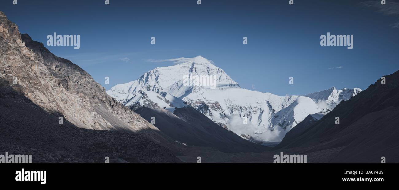 Mt Everest from North Base Camp is in Tibet at 5,150 meters. Mt. Everest can be seen clearly ...