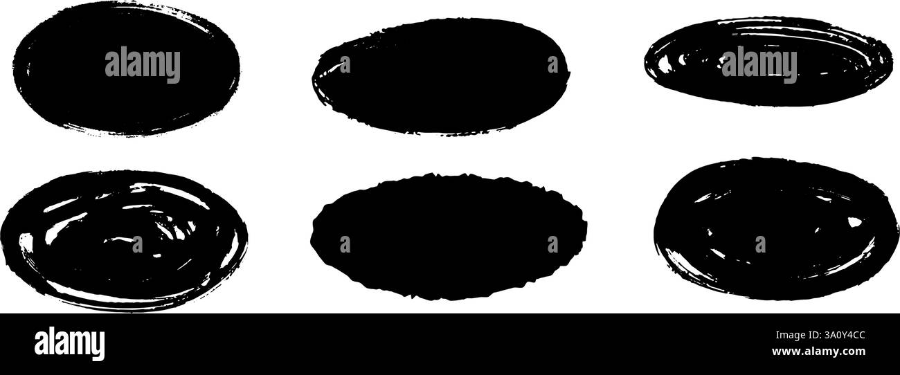 Oval dry paint stains set. Black grunge chalk ellipse collection ...