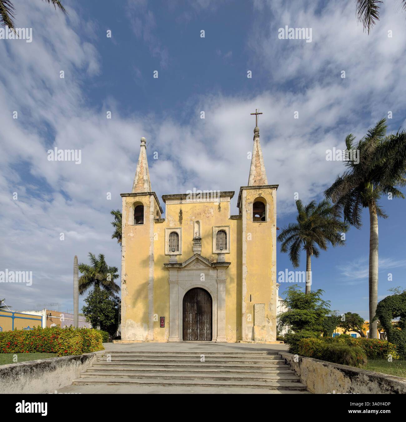 santa ana church in merida yucatan mexico (small yellow colonial ...