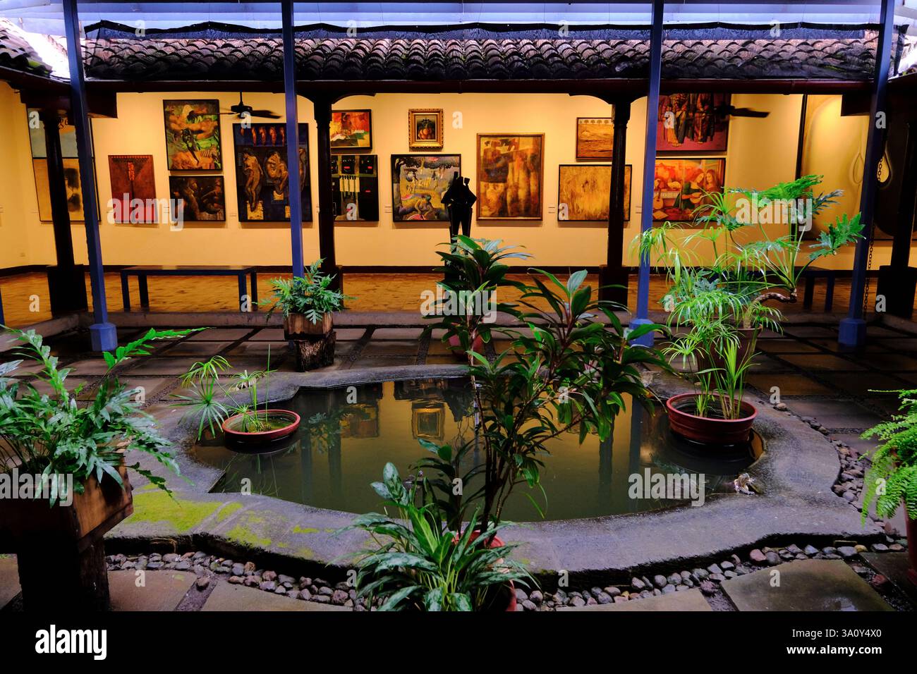 The courtyard of Ortíz Gurdián Foundation Art Center with fountain.Leon.Nicaragua Stock Photo ...