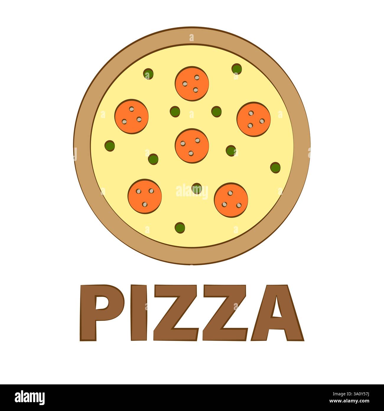 Pepperoni pizza icon. Classic Italian dish. Round cheesy snack. Vector ...