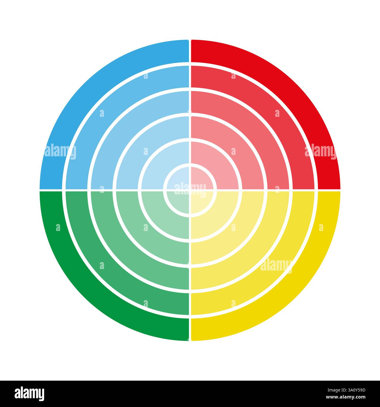 Split color wheel. Quadrant hue spectrum. Artistic gradient circle ...
