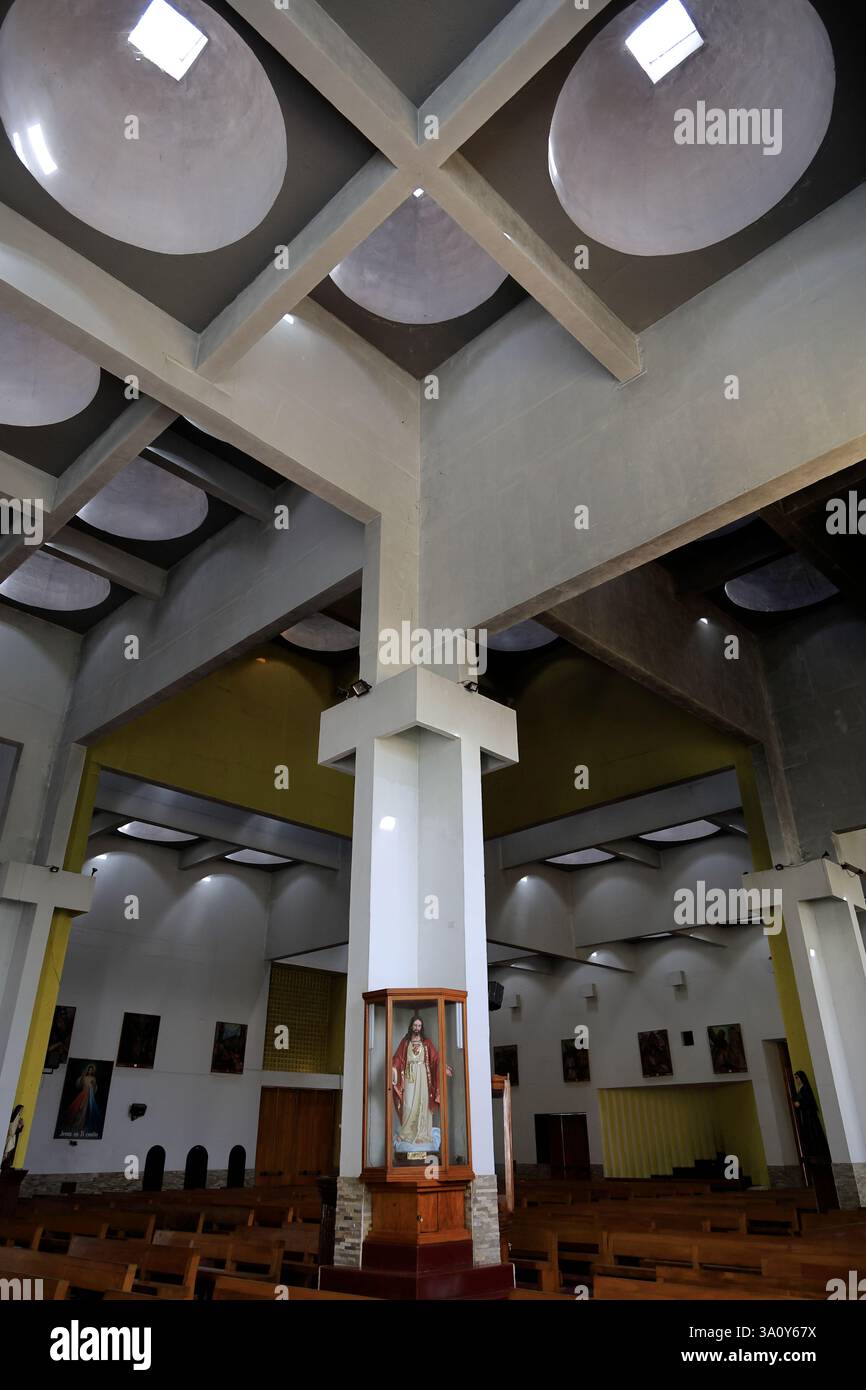 The interior view of the domed celling and concrete column with design ...