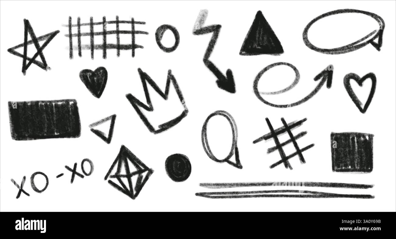 Vector black crayon doodle symbols and shapes Stock Vector Image & Art ...