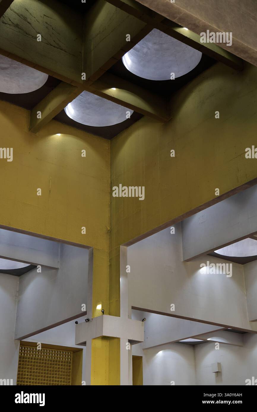 The interior view of the domed celling and concrete column with design ...