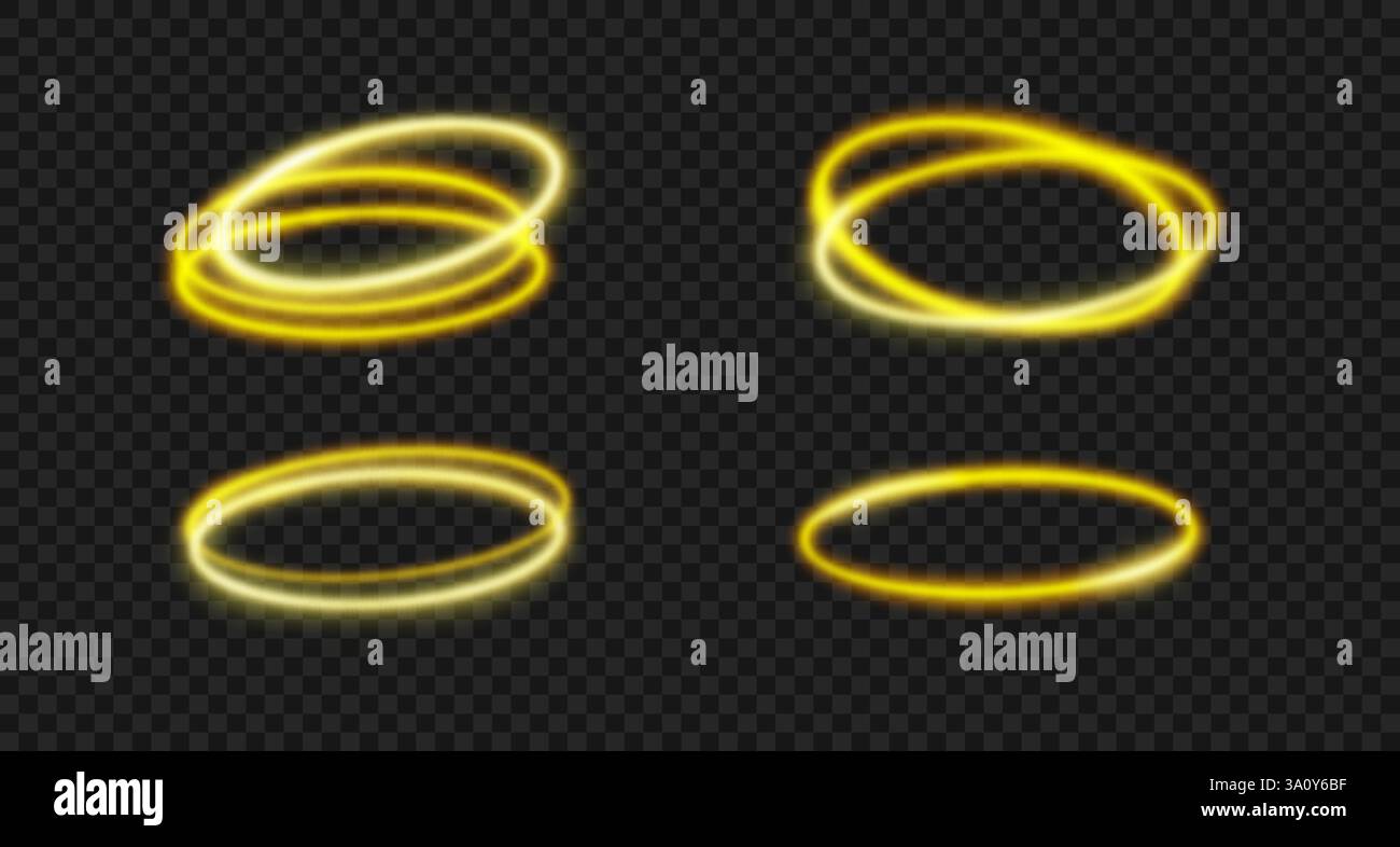 Set of different glowing, golden rings. Vector illustration Stock ...
