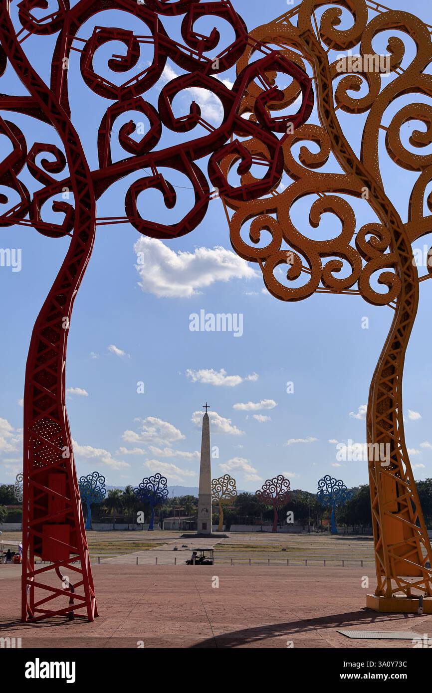 Gigantic LED light metal trees (Trees of Life) surrounded John Paul II Faith Plaza (Plaza de la ...