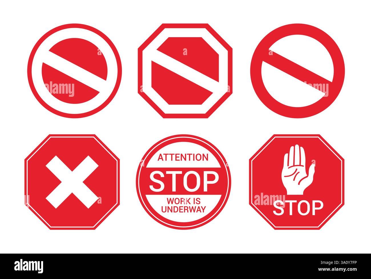 Stop sign icon clip art set. Red stop warning signages for road traffic ...