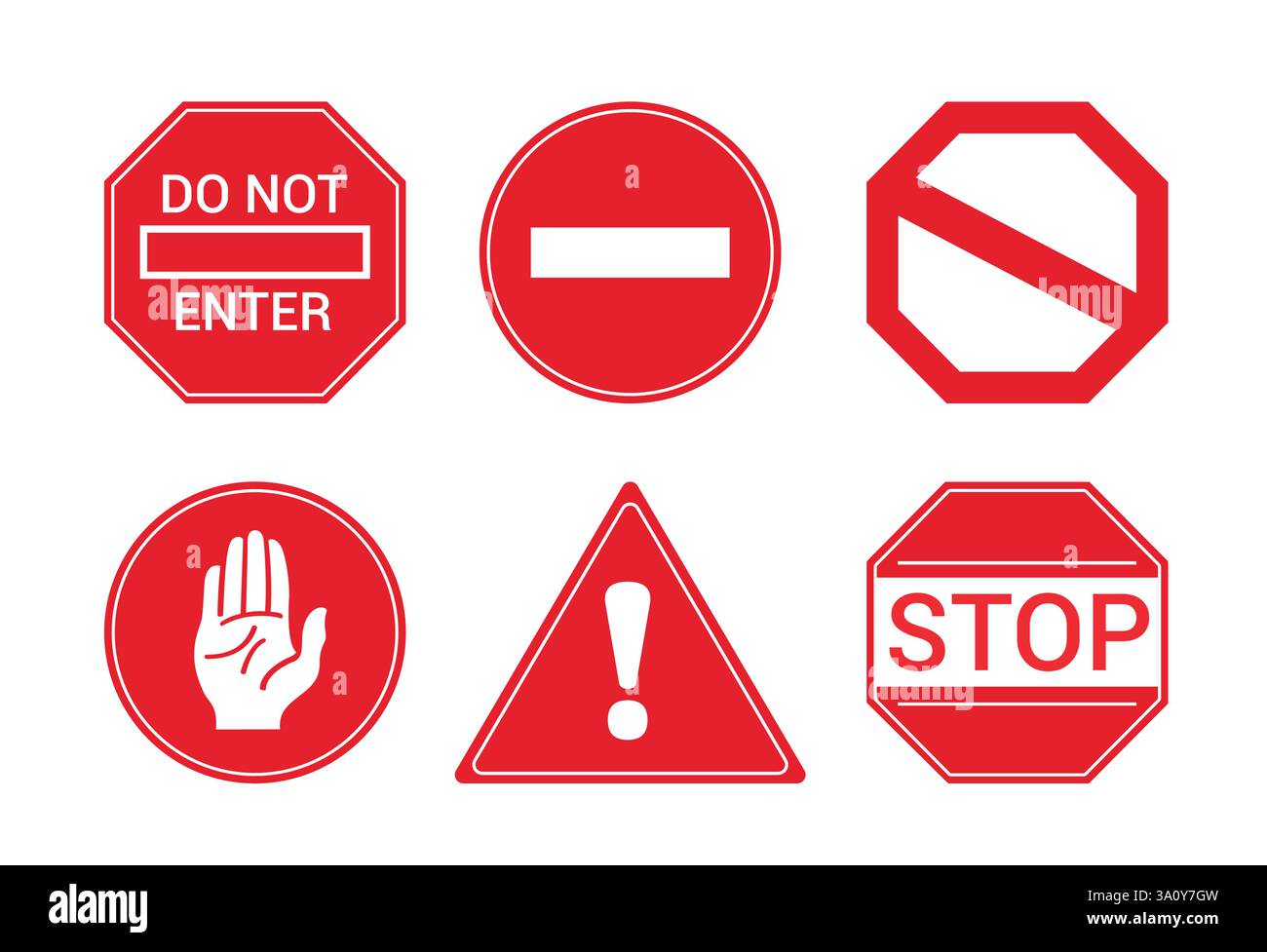 Stop sign icon clipart set. Traffic road warning signages in red board ...