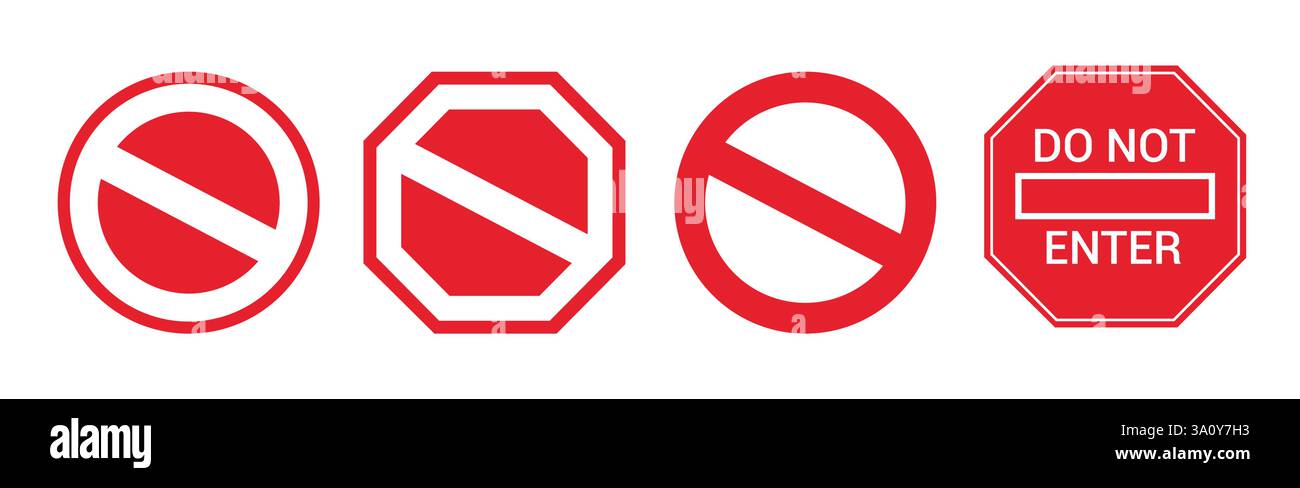 No entry sign icon clipart set. Stop ban signages clip art collection red warning traffic road ...