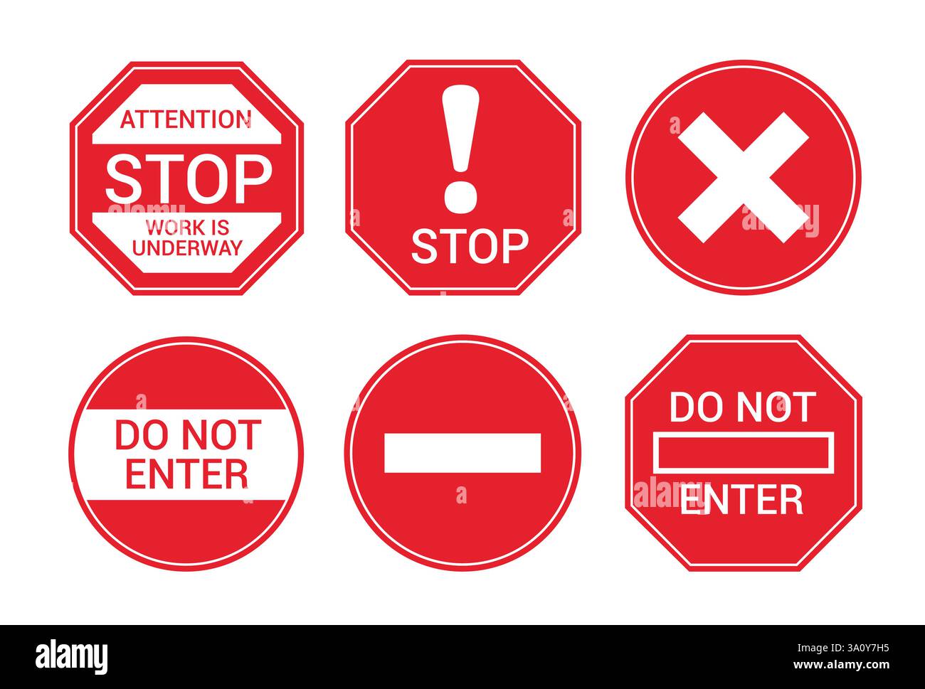 Stop red sign icon clipart set. Road warning signages clip art ...
