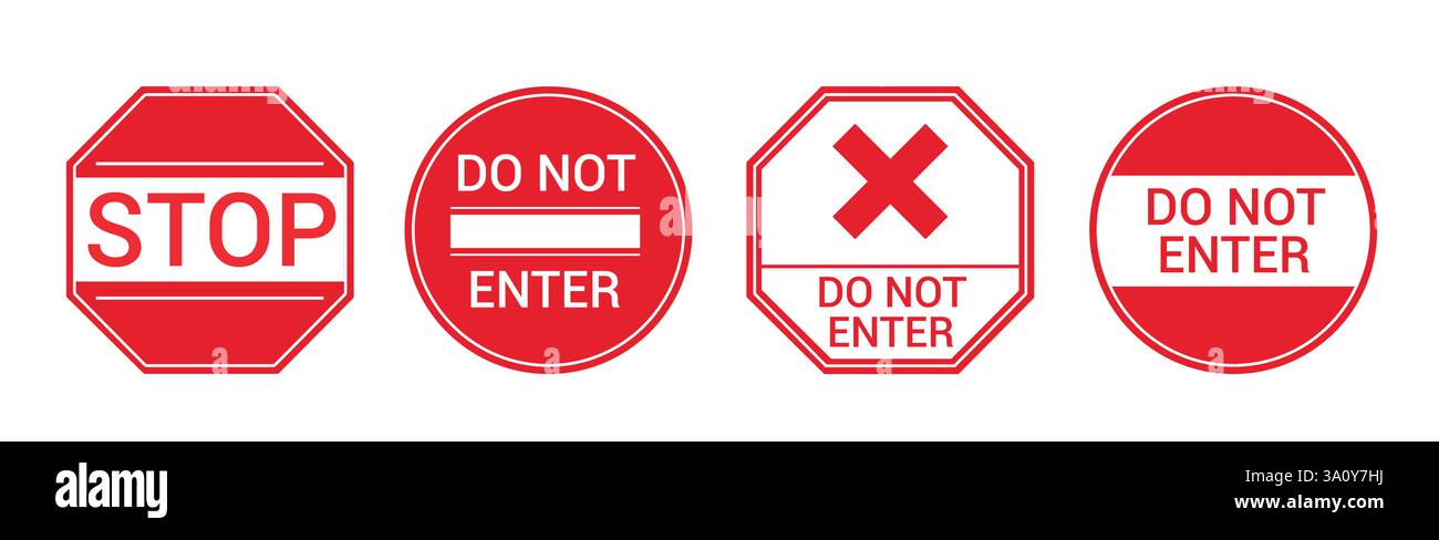 Stop sings icon clipart set. Traffic road red warning clip art with ...