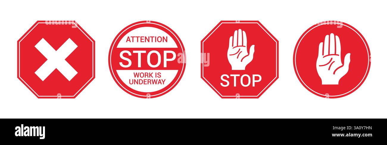 Stop red sign icon clipart set. Warning signages symbol clip art ...