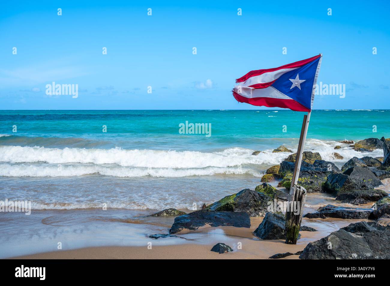 Puerto Rican Flag Waving on Condado Beach, San Juan, Puerto Rico ...