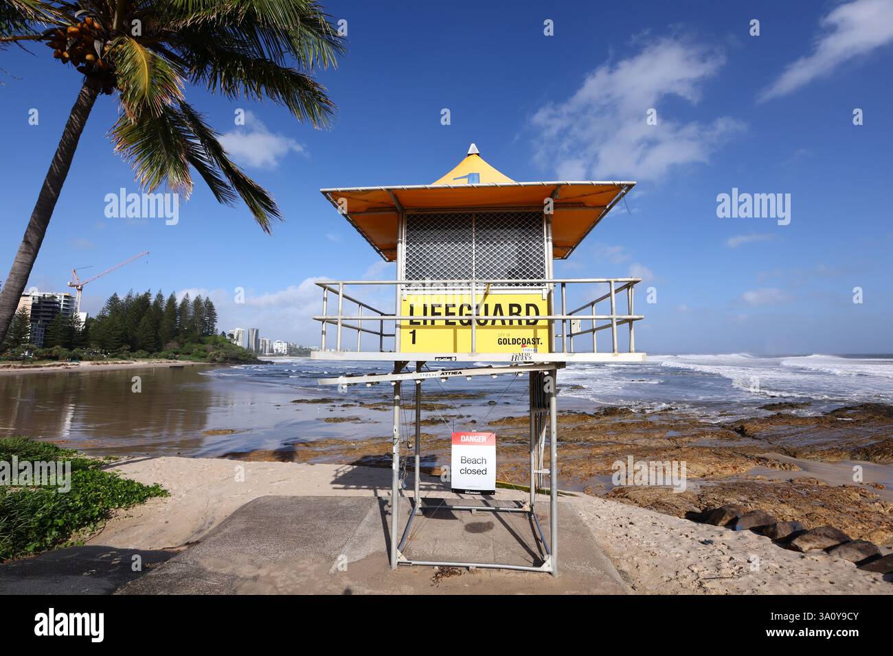 Beach closed signs after Big Seas from Tropical cyclone Alfred at ...