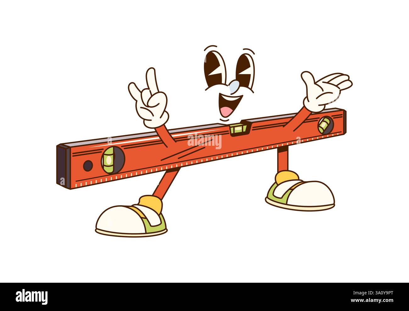 Groovy level tool cartoon character for repair, construction and DIY ...
