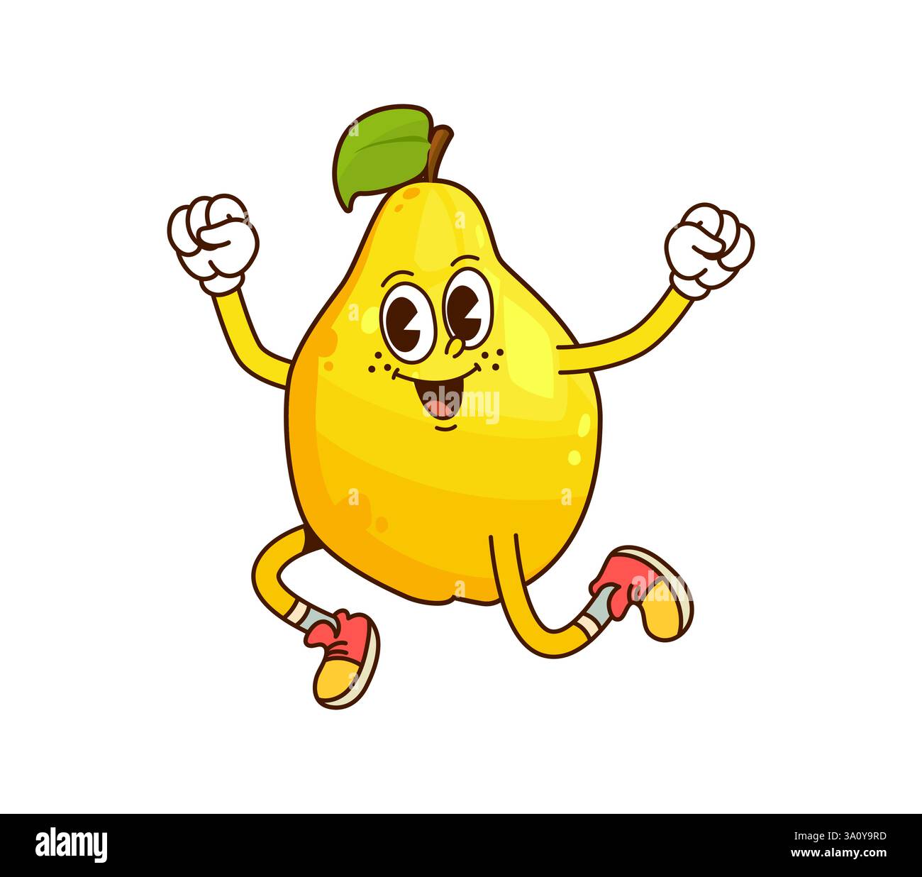 Cartoon funny groovy quince fruit character. Isolated vector ripe fruit ...