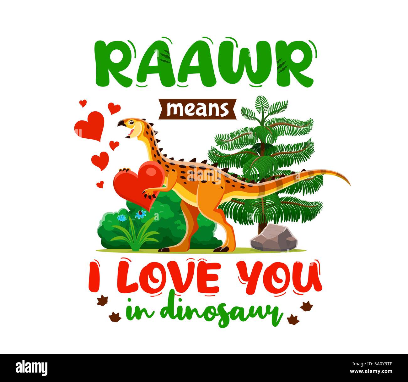 Dinosaur quote raawr means i love you in dinosaur. Vector phrase with ...