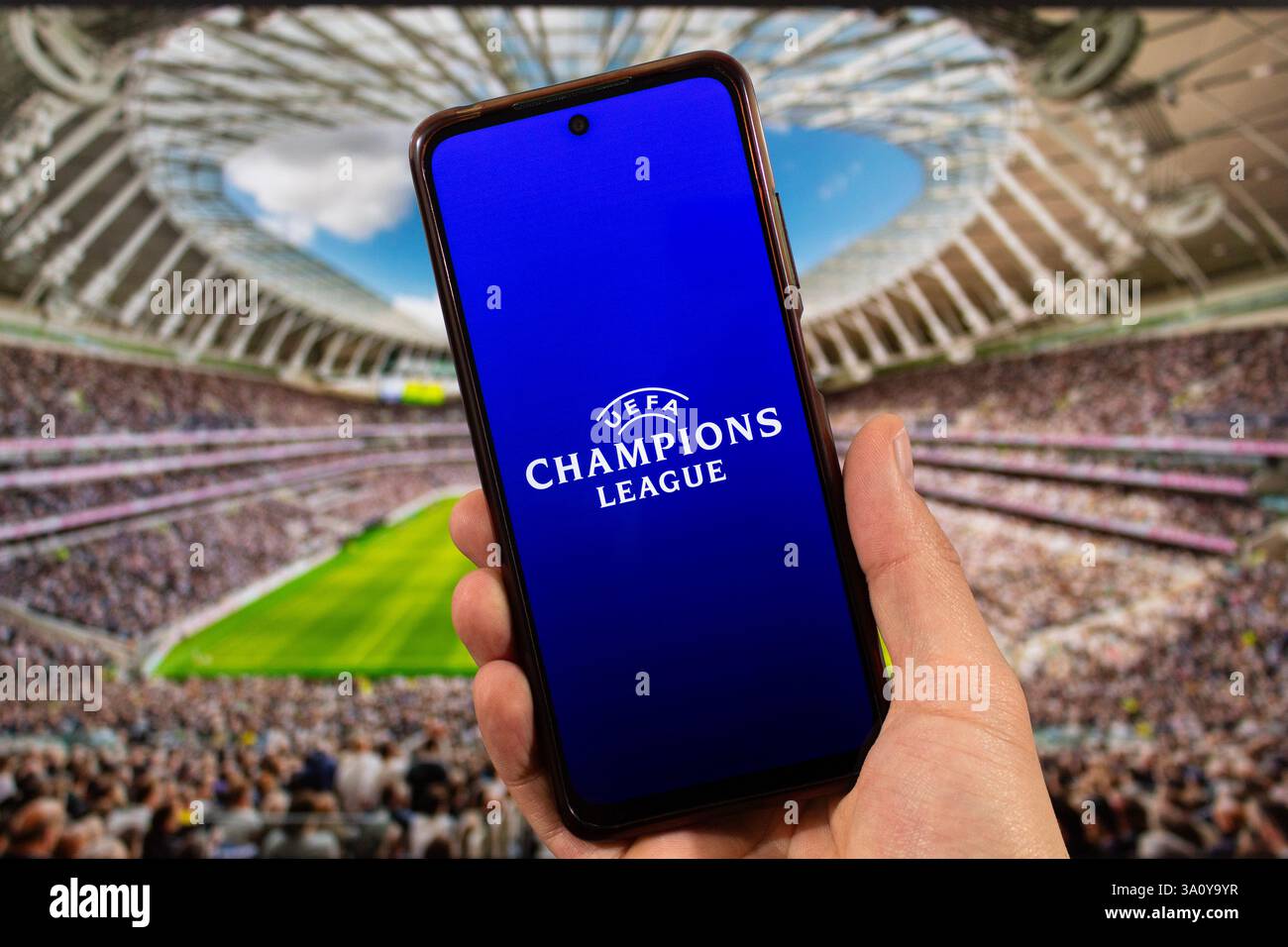 BOGOTA, COLOMBIA - MARCH 05 OF 2025 A male hand holding a smartphone ...