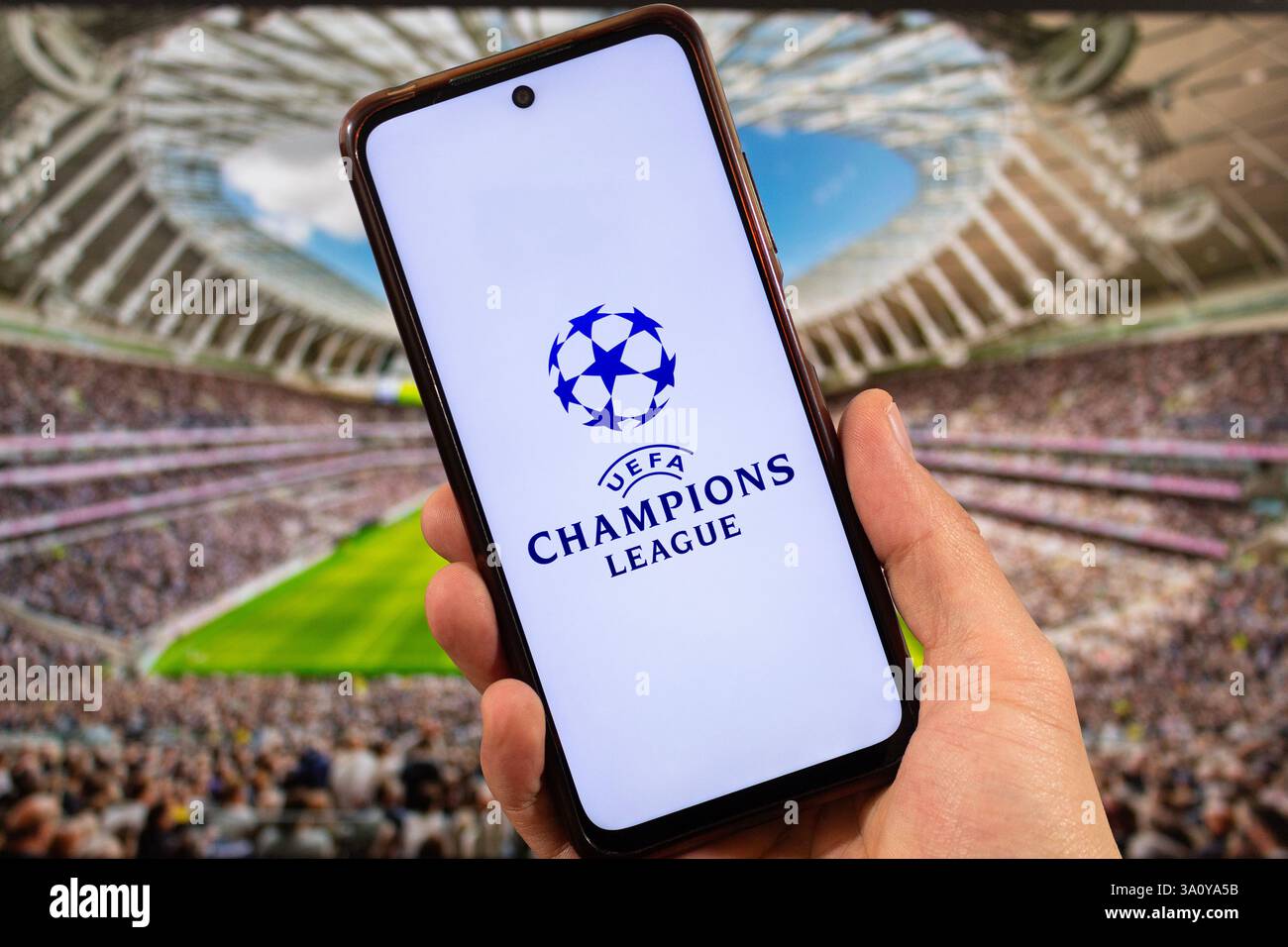 BOGOTA, COLOMBIA - MARCH 05 OF 2025 A male hand holding a smartphone ...
