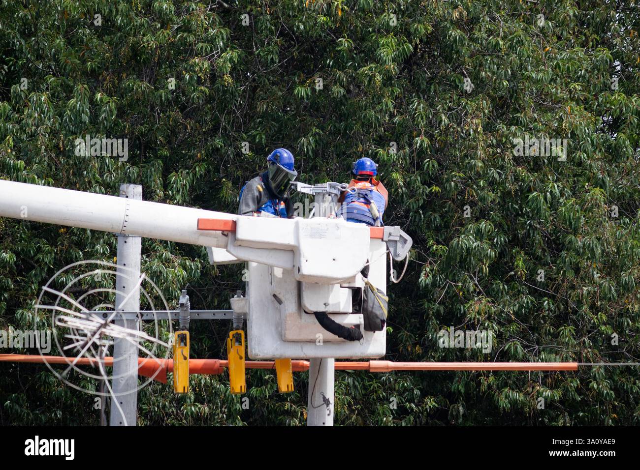 BOGOTA, COLOMBIA - MARCH 05 OF 2025 a couple of energy workers at the ...