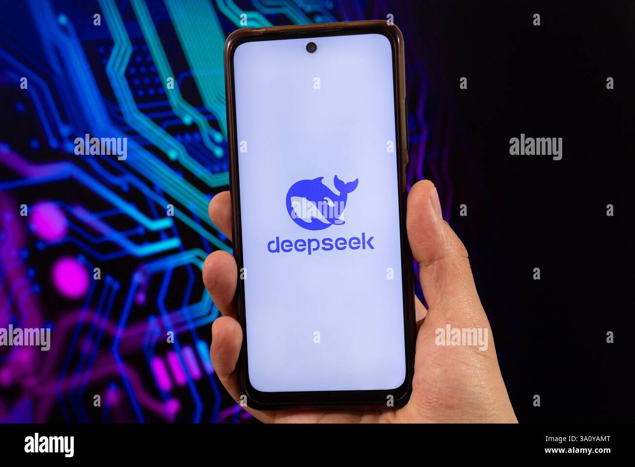 BOGOTA, COLOMBIA - MARCH 05 OF 2025 A male hand holding a smartphone ...