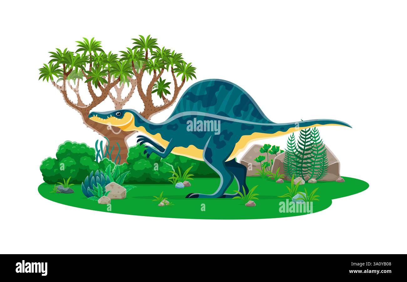 Oxalaia prehistoric dinosaur character in natural landscape with rock ...