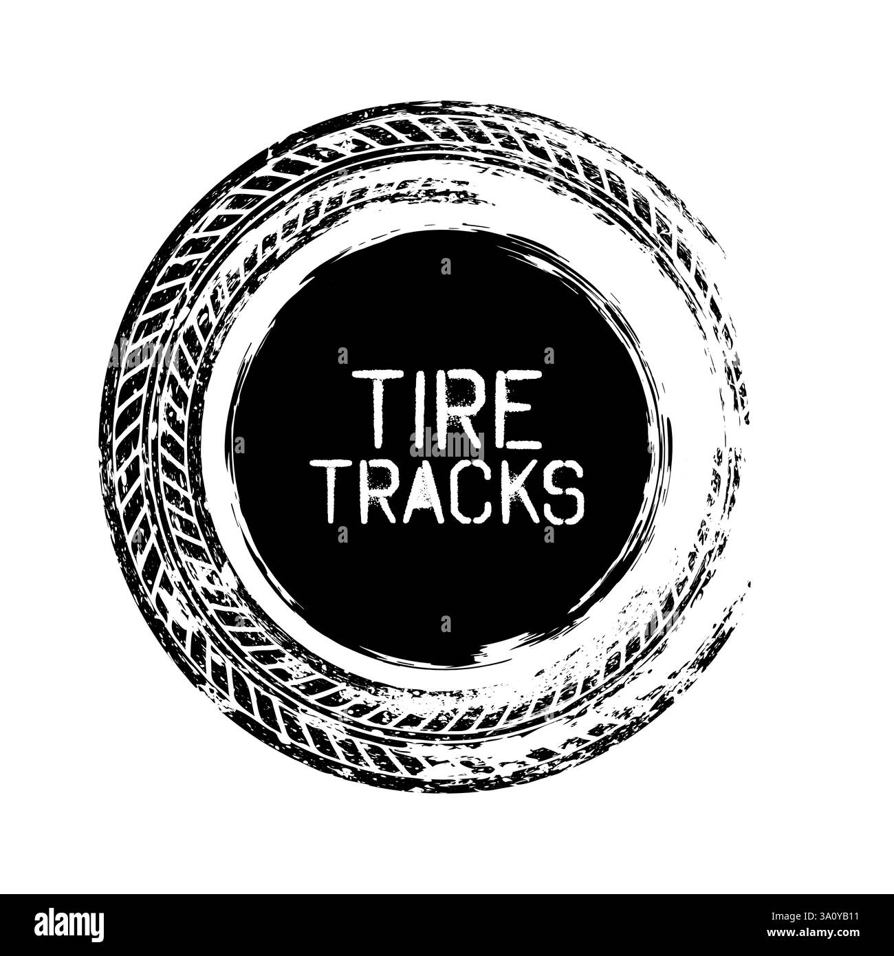 Grunge circle tire track, wheel braking mark. Truck, car or motorcycle ...