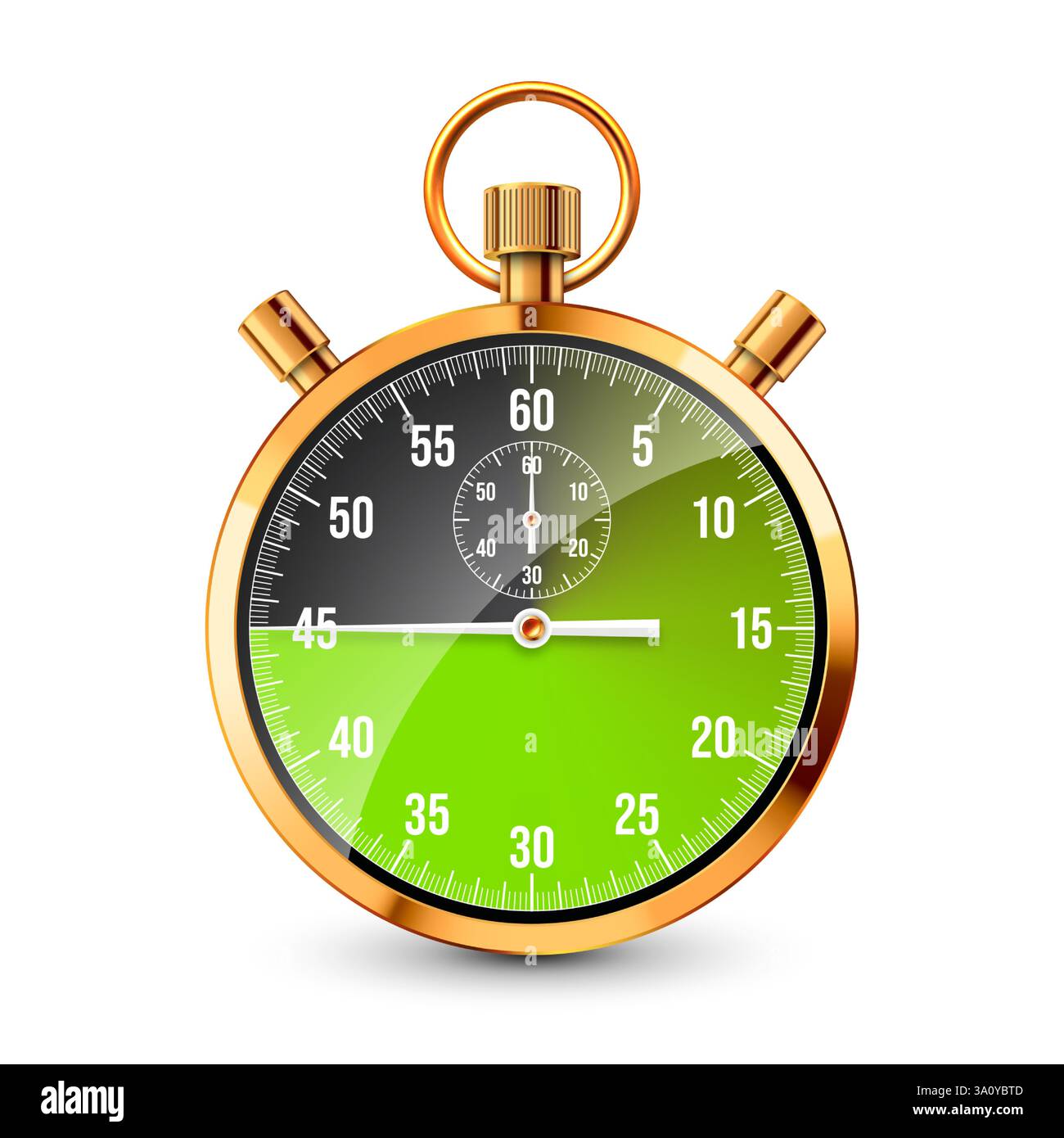 Realistic classic stopwatch. Shiny golden metal chronometer, time ...