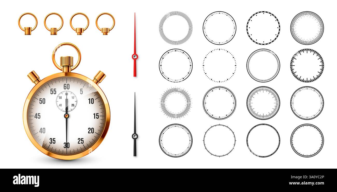 Realistic classic stopwatch. Shiny golden metal chronometer, time ...
