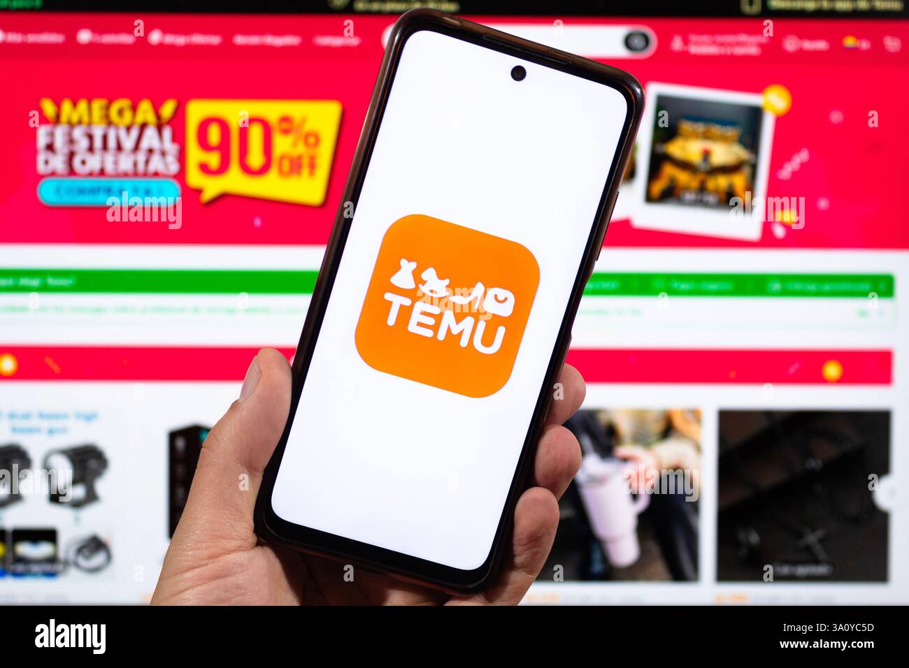 BOGOTA, COLOMBIA - MARCH 05 OF 2025 A male hand holding a smartphone ...