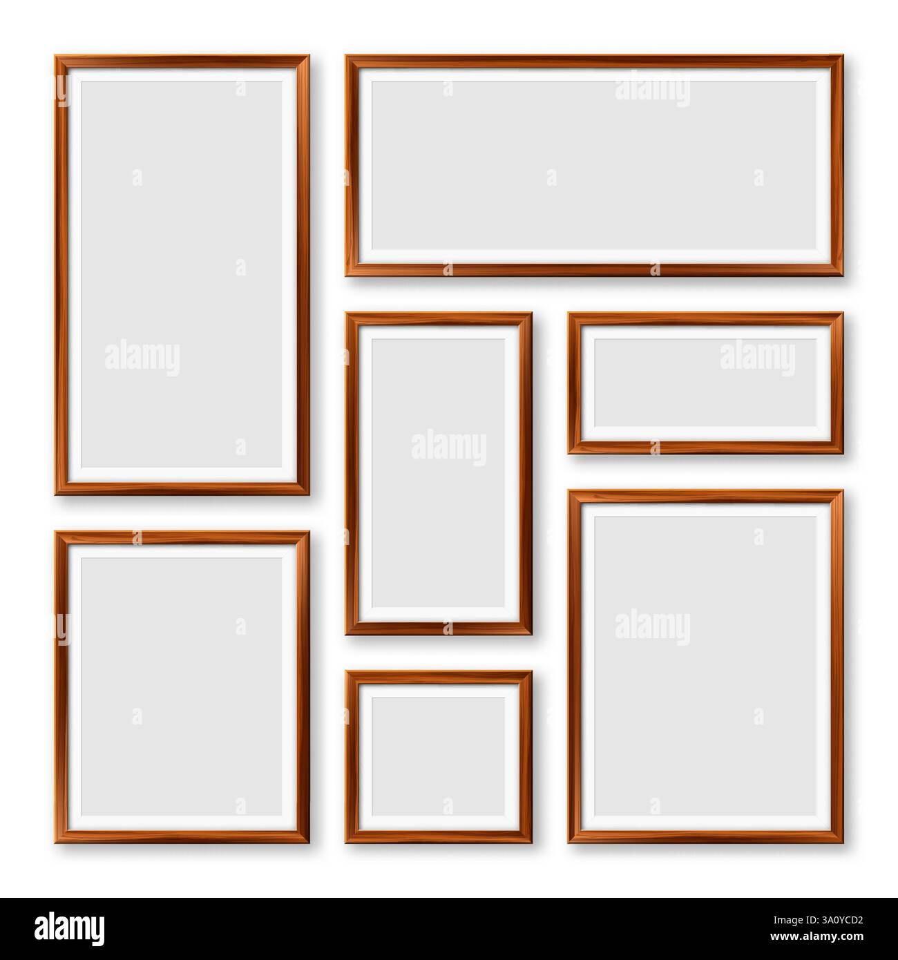 Realistic blank wooden picture frames collection. Modern poster mockup for artwork, photography ...