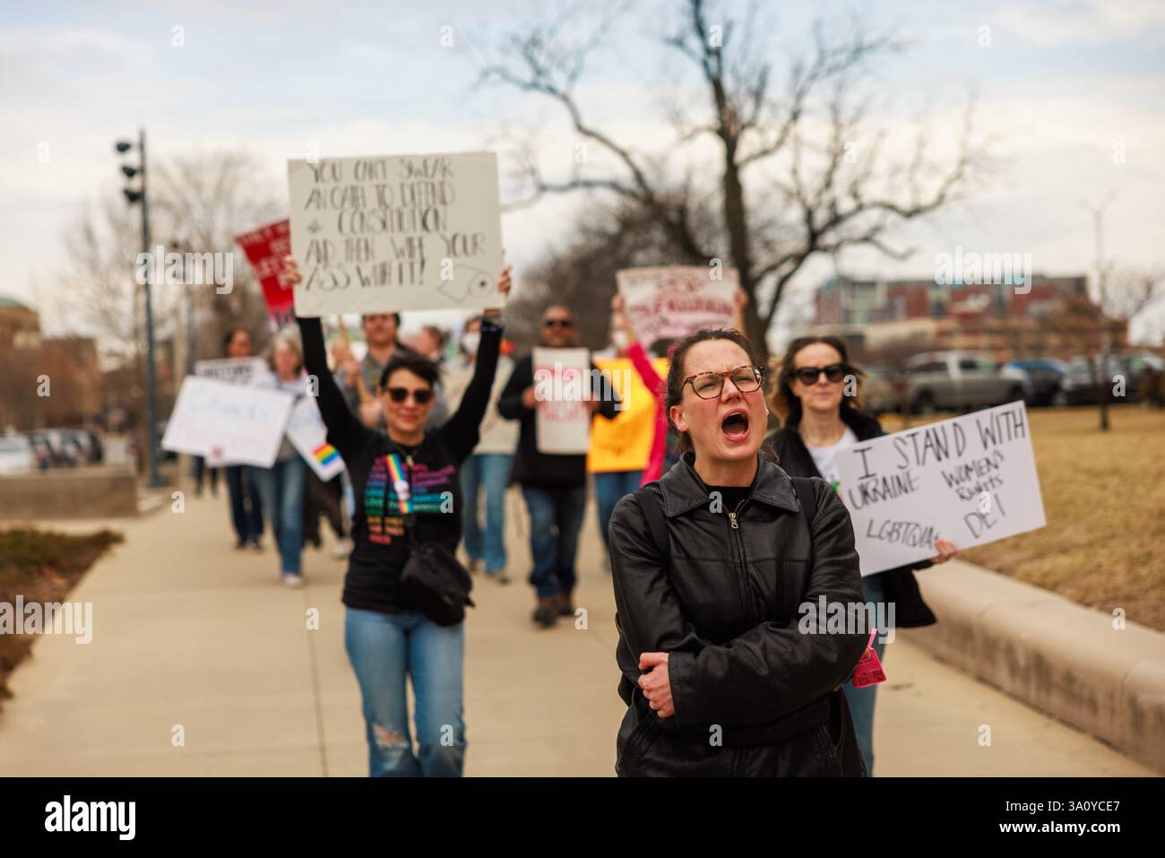 Indianapolis, United States. 04th Mar, 2025. Demonstrators protest ...