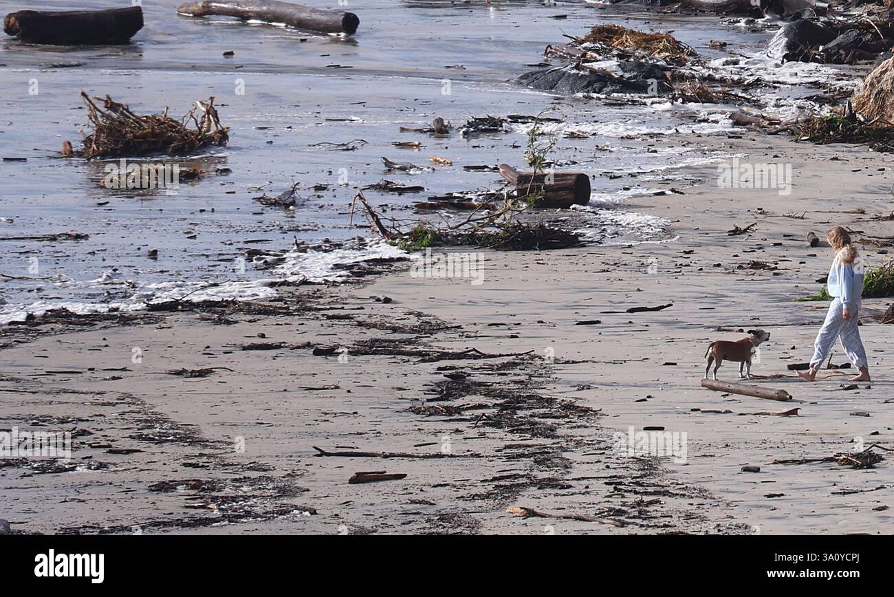 Gold Coast, Australia. 05th Mar, 2025. Debris and beach erosion is seen ...