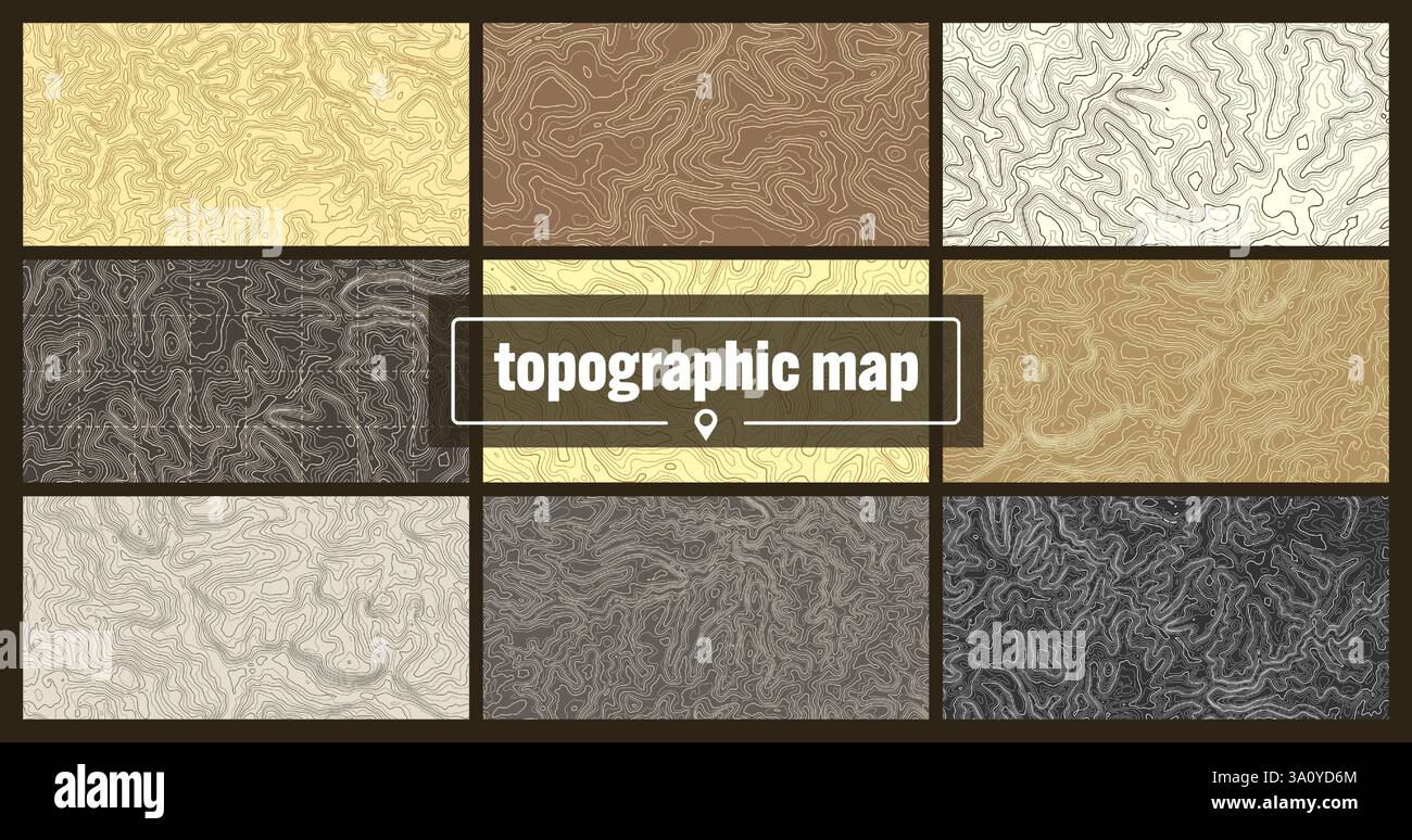 Colorful topographic map with contour lines. Geographic terrain grid ...